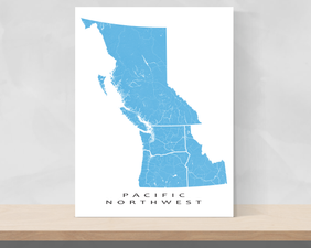 Pacific Northwest Map Print, PNW Wall Art Maps, BC Washington Idaho Or ...
