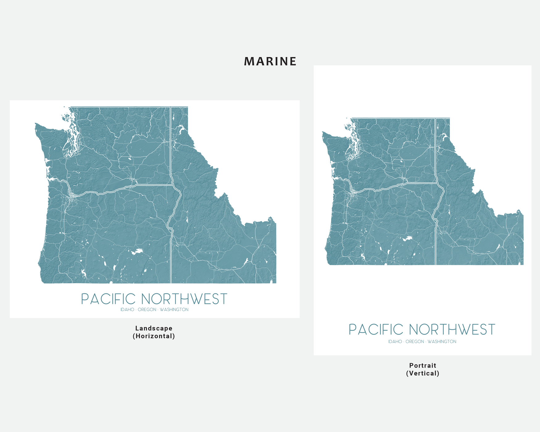 Pacific Northwest Coast USA Map Art Print, PNW Regional Poster, Idaho ...
