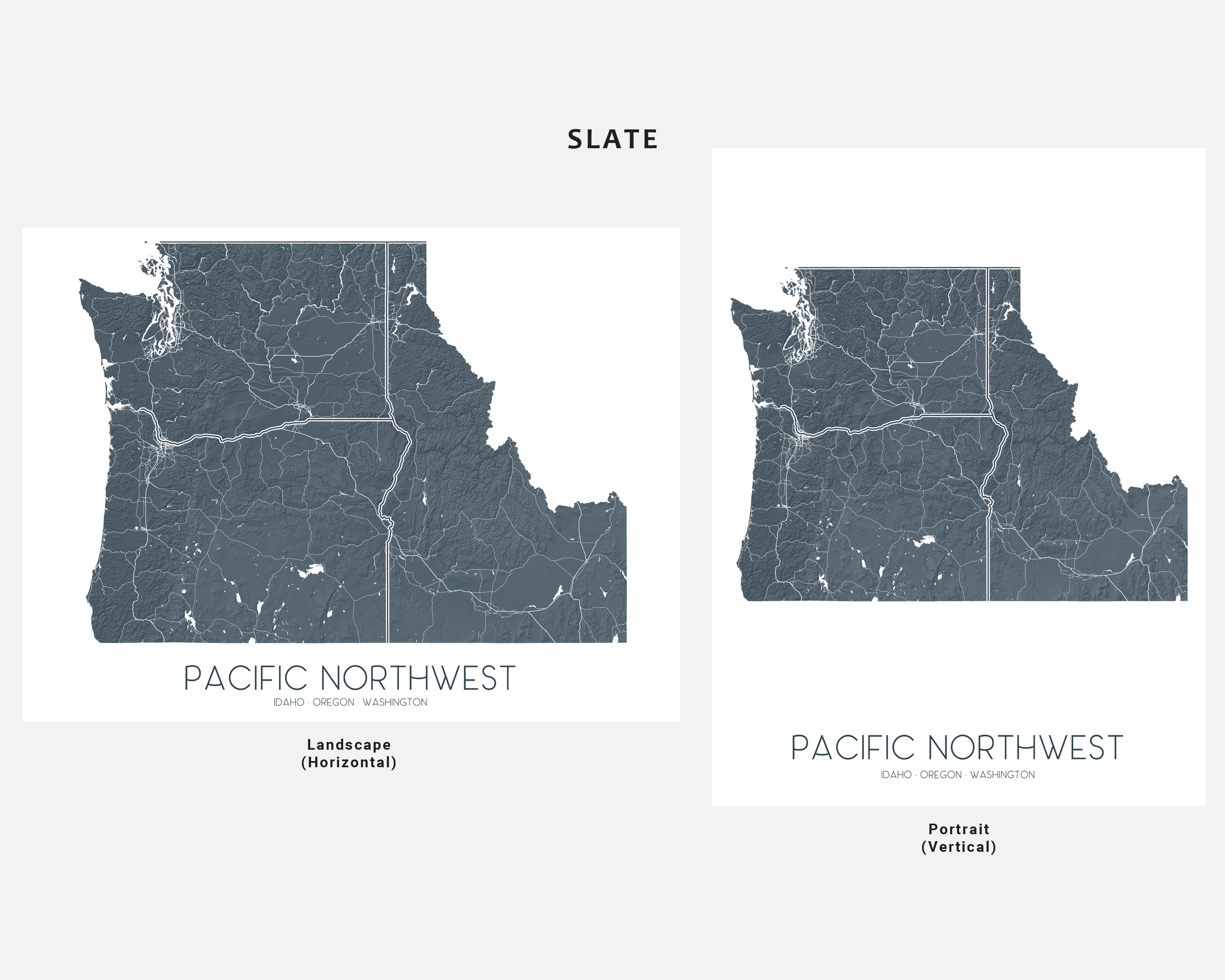 Pacific Northwest Coast USA Map Art Print, PNW Regional Poster, Idaho ...