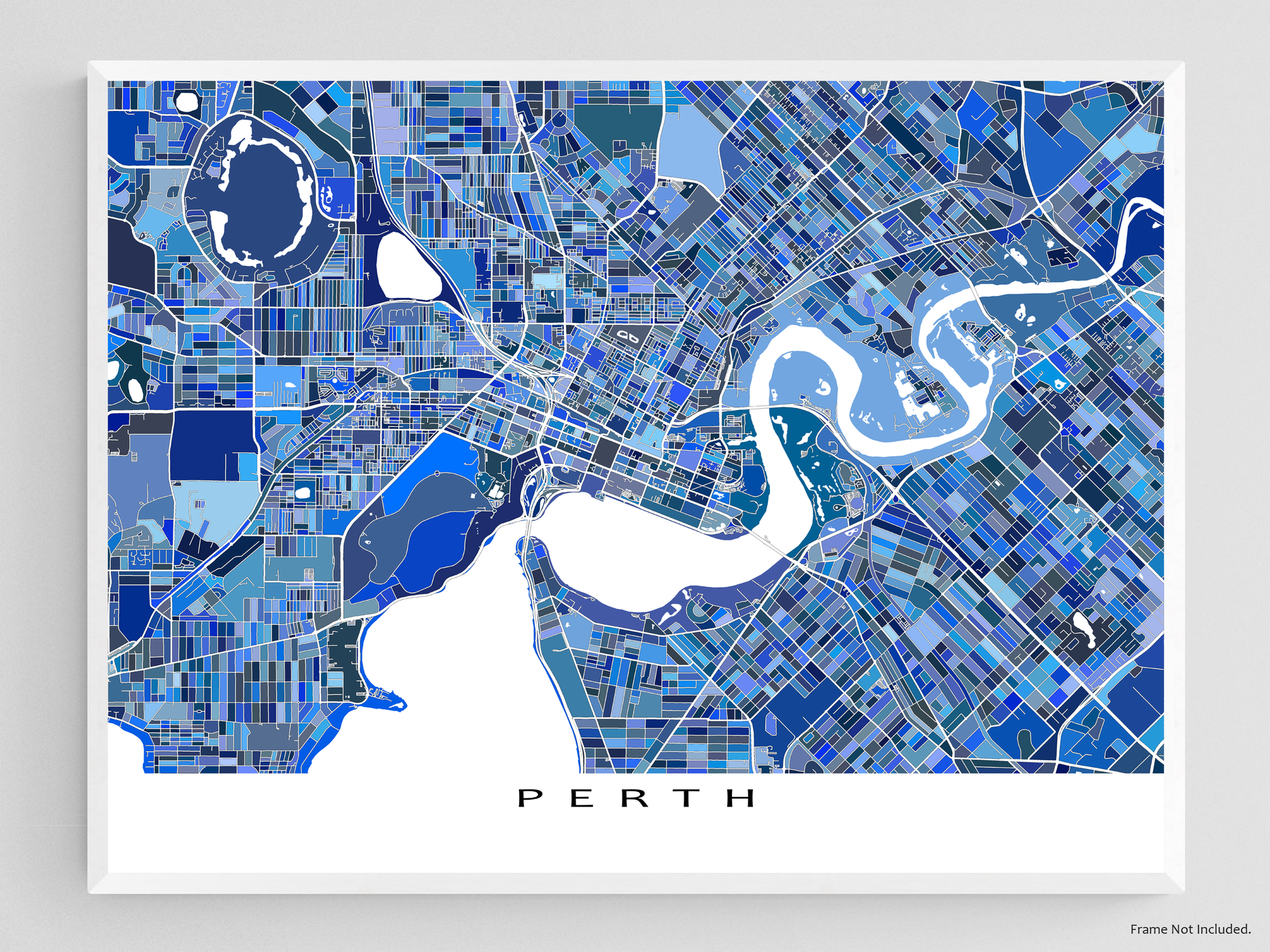 Perth Australia Map Wall Art Print Poster, Blue Geometric Perth City S ...