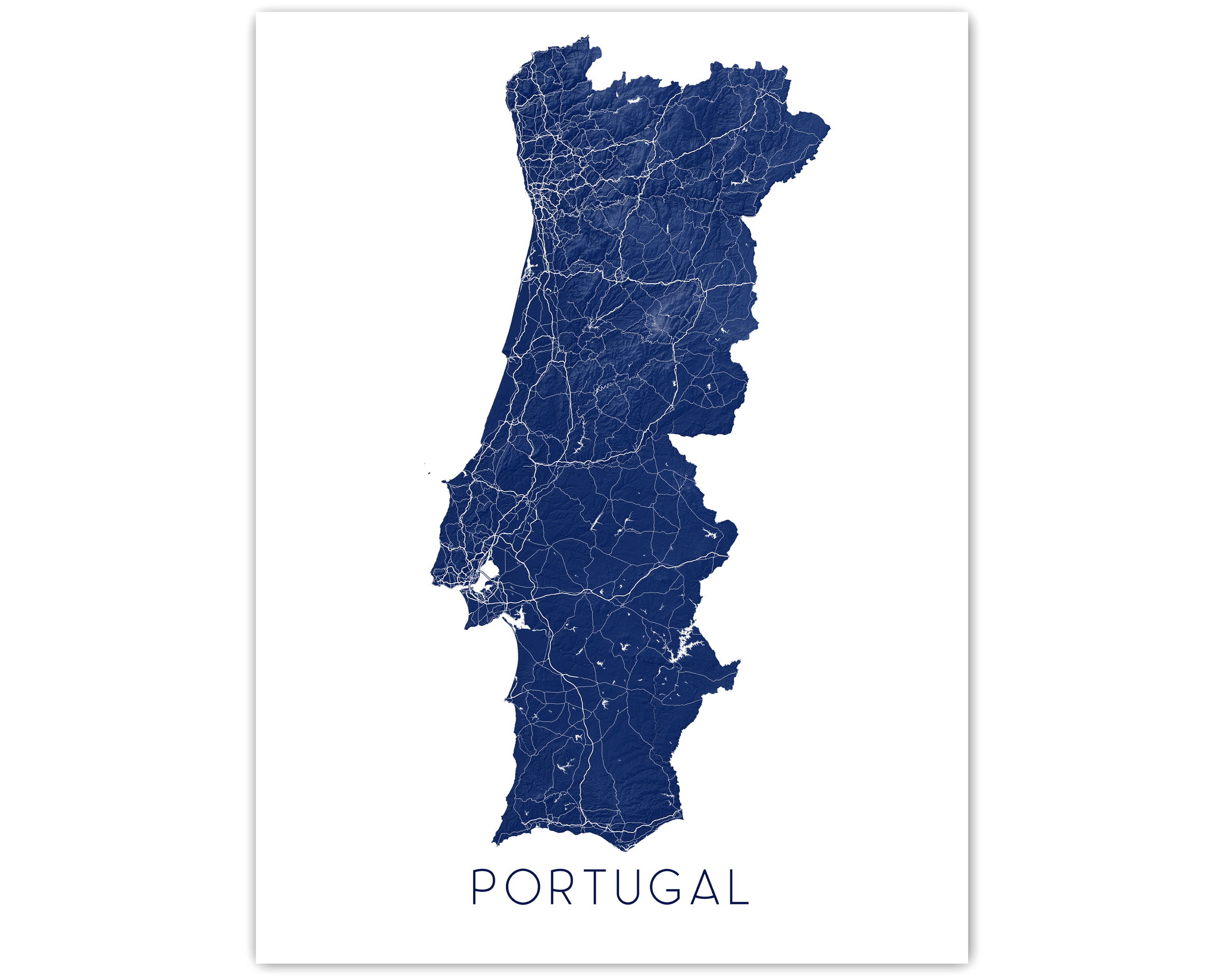 Portugal Map Wall Art Print Poster - Topographic Map of Portugal Count ...