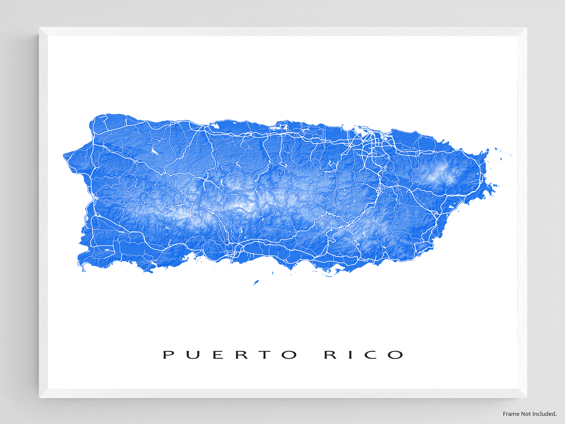 Puerto Rico Map Wall Art Print, Topographic Caribbean Island Poster Ma ...