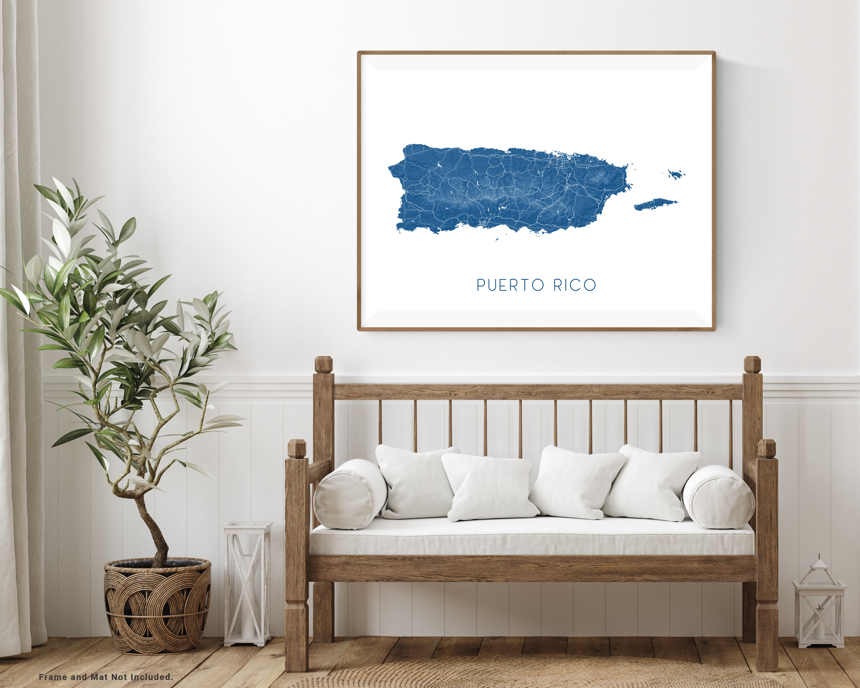 Puerto Rico Map Wall Art Print - Topographic Caribbean Island Poster M ...