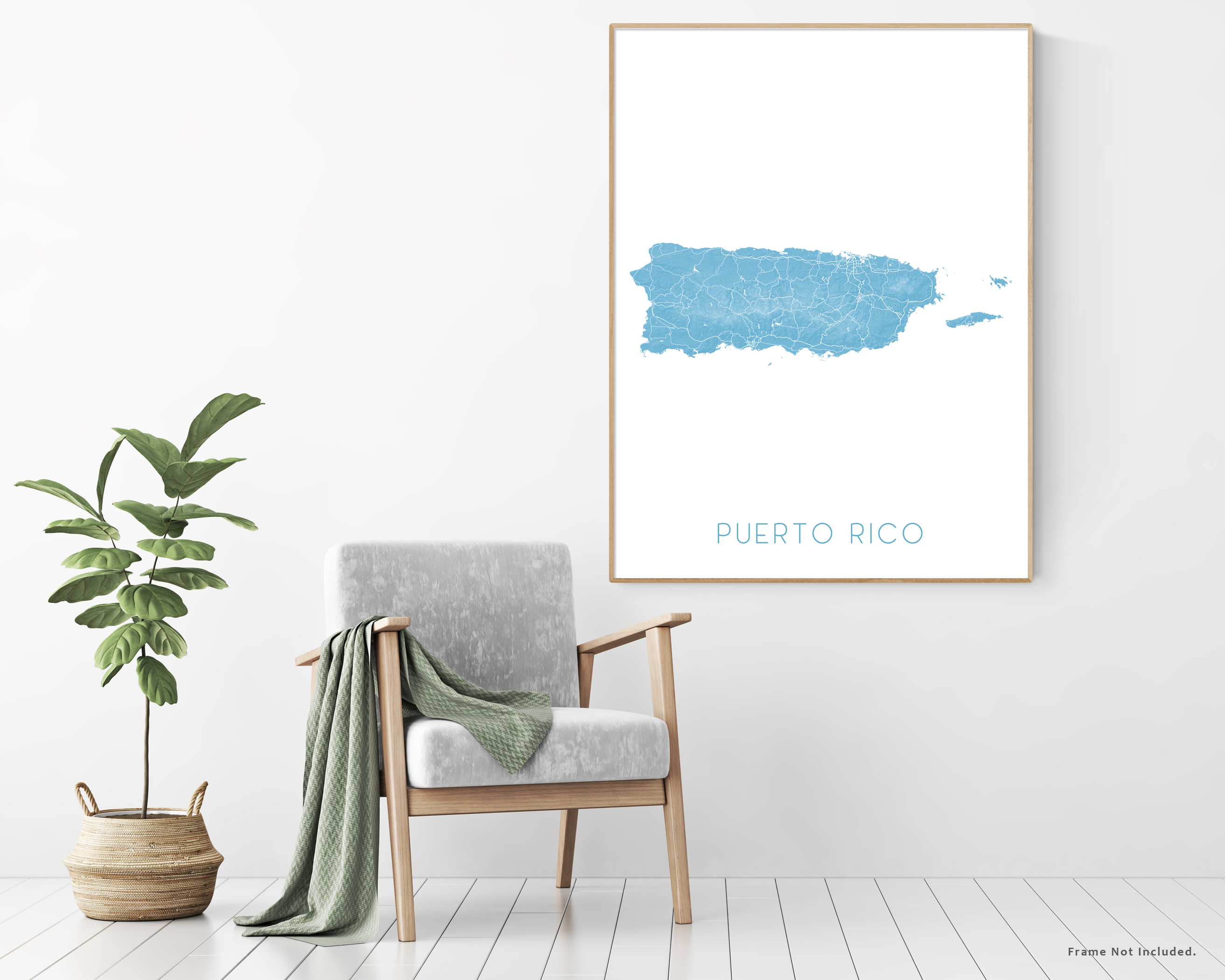 Puerto Rico Map Wall Art Print - Topographic Caribbean Island Poster M ...