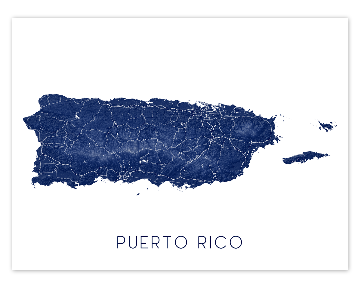 Puerto Rico Map Wall Art Print - Topographic Caribbean Island Poster M ...