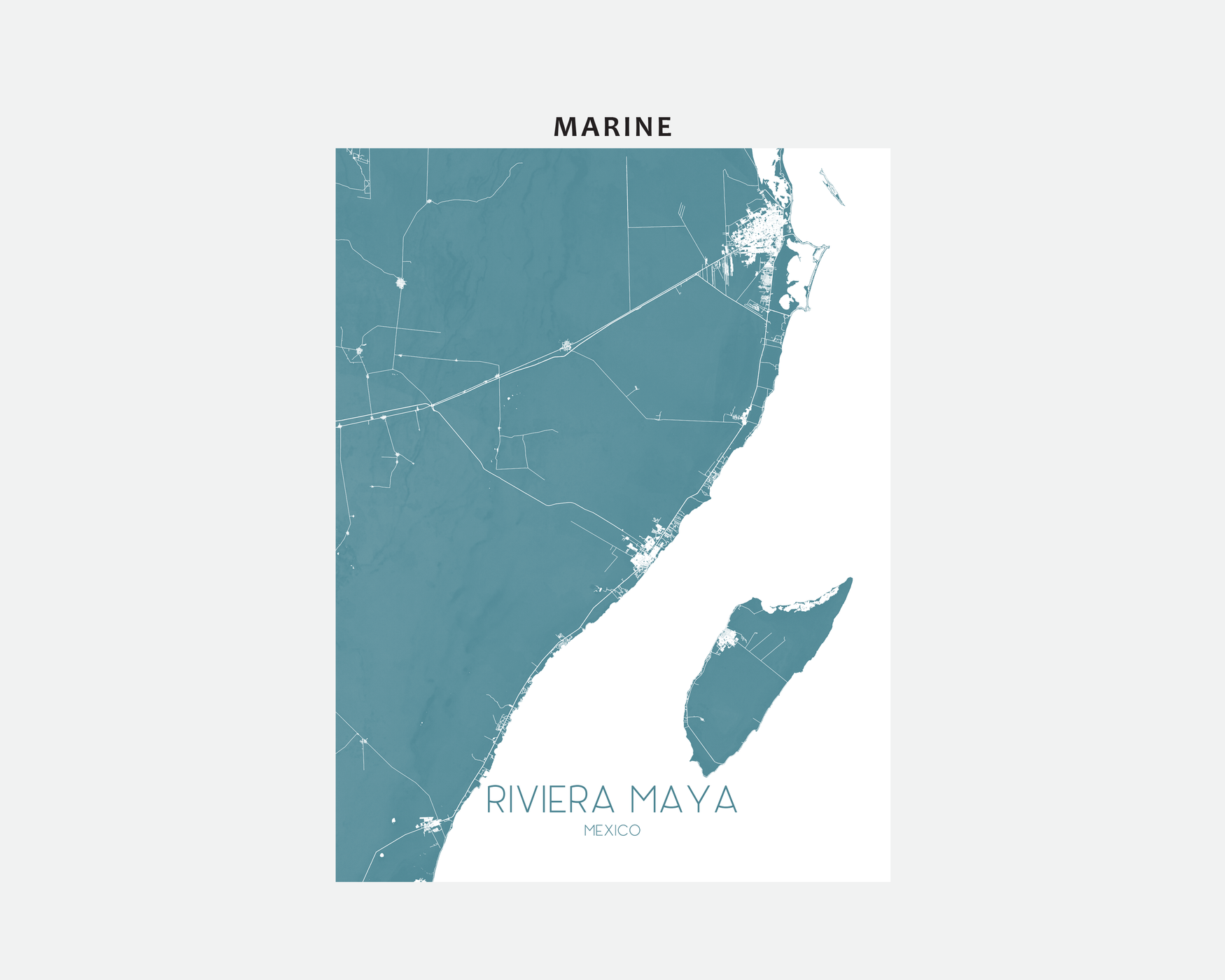 Riviera Maya Map Print - Map of Mayan Riviera Mexico Art Prints, Playa ...