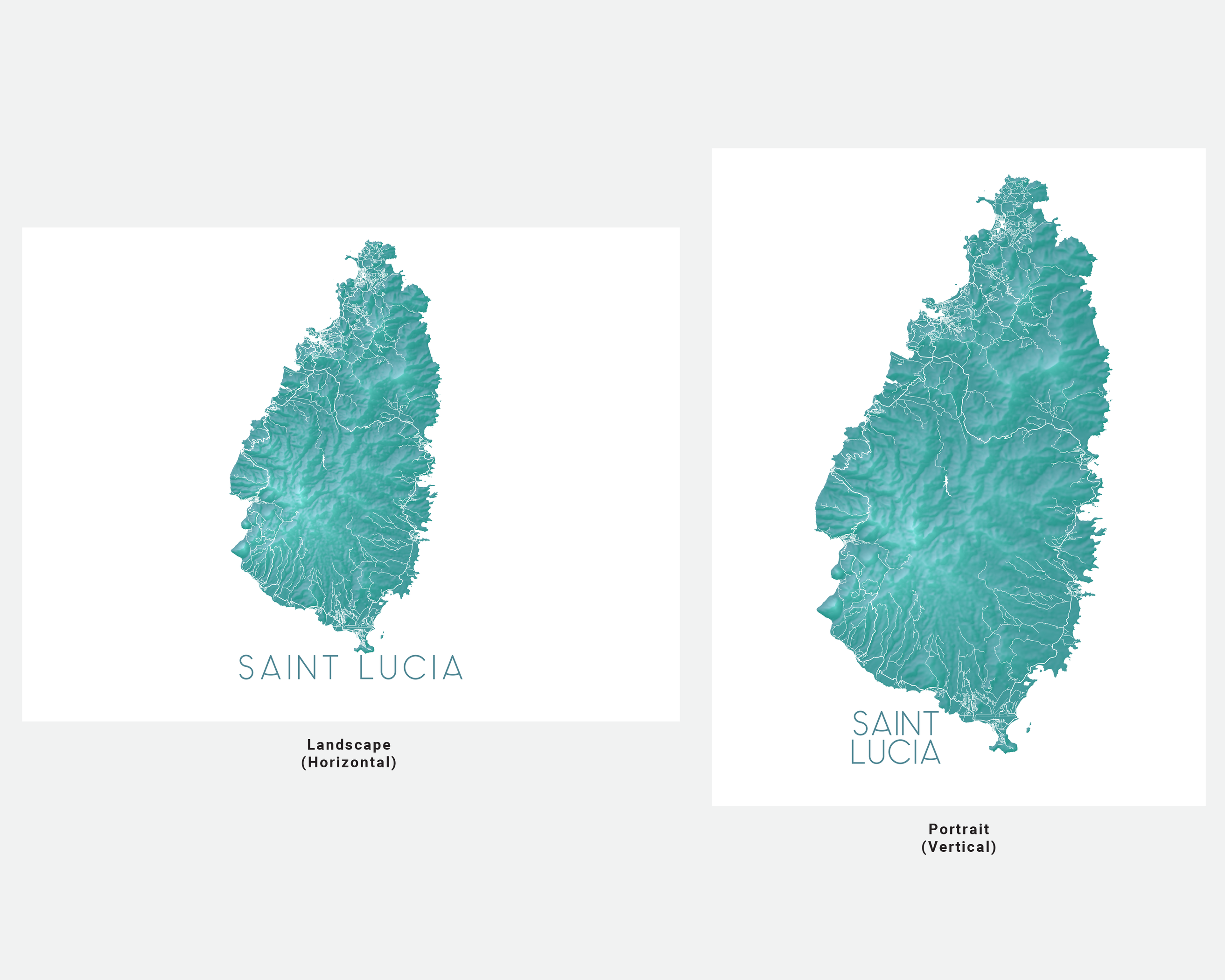 Saint Lucia Map Print Poster, Turquoise Topographic St Lucia Island Ca ...