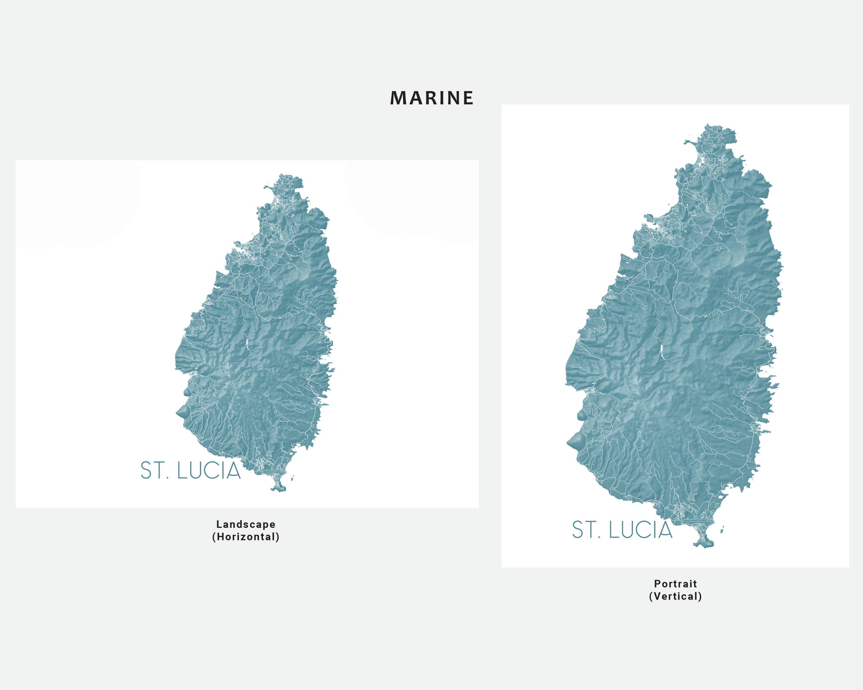 St Lucia Wall Art Map Print: Topographic Map of Saint Lucia Island Pos ...