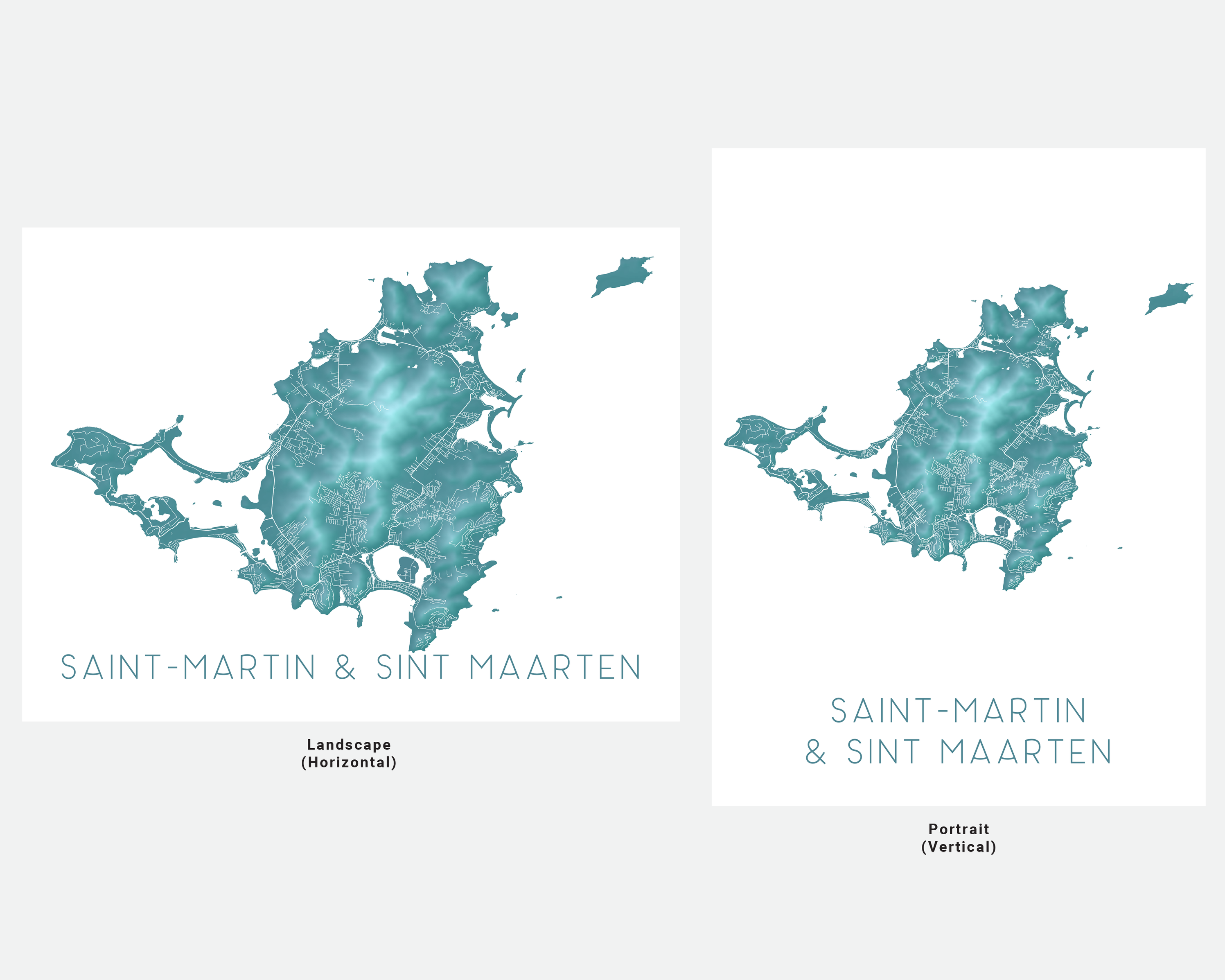 Saint Marint Map Wall Art Print Poster, Turquoise Sint Maarten Saint-M ...