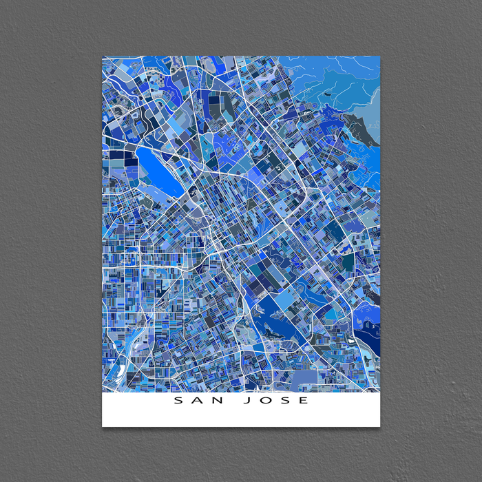 San Jose Map Print, Blue Geometric City Street Maps, California, USA ...