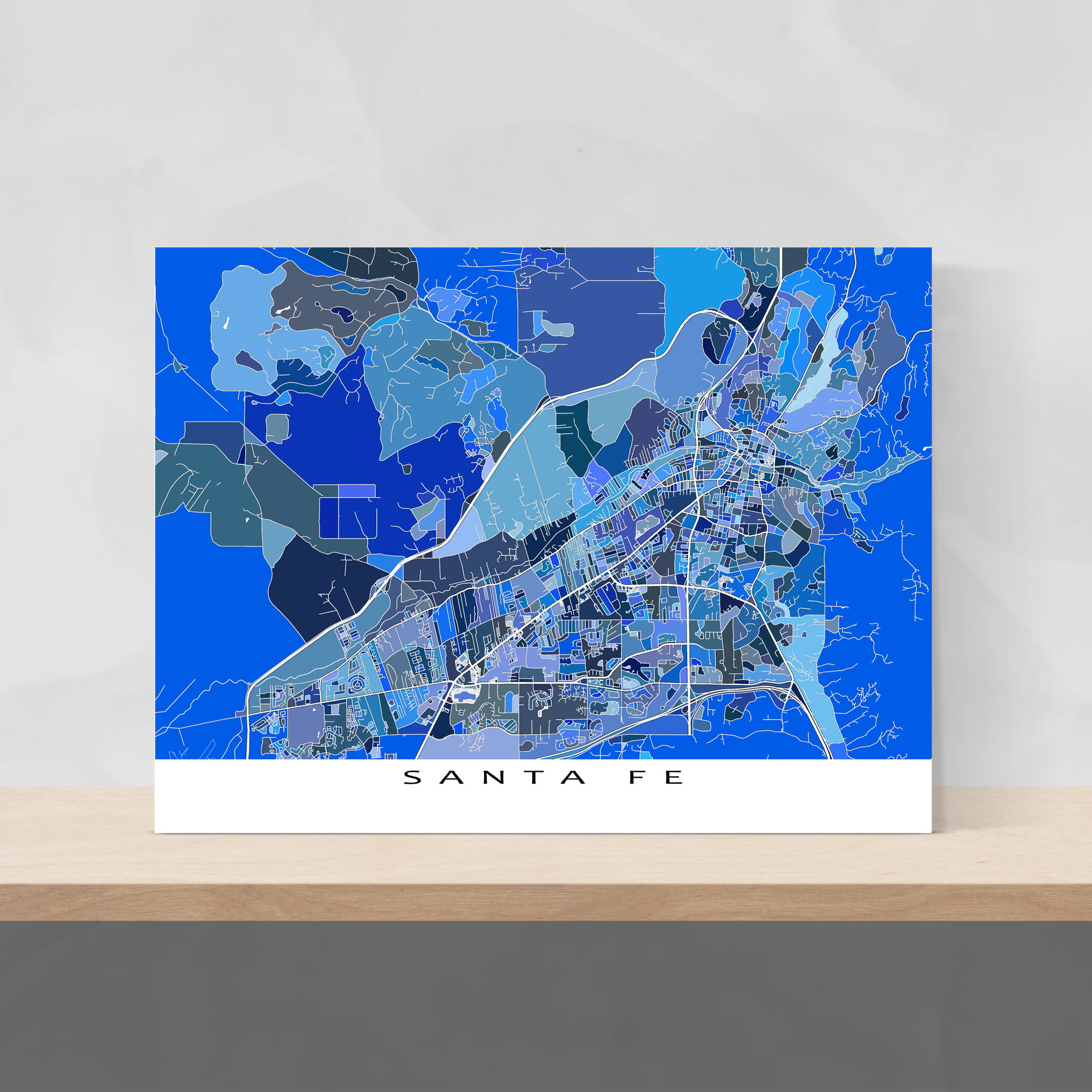 Santa Fe Map Print, Blue Geometric City Street Maps, New Mexico, USA ...
