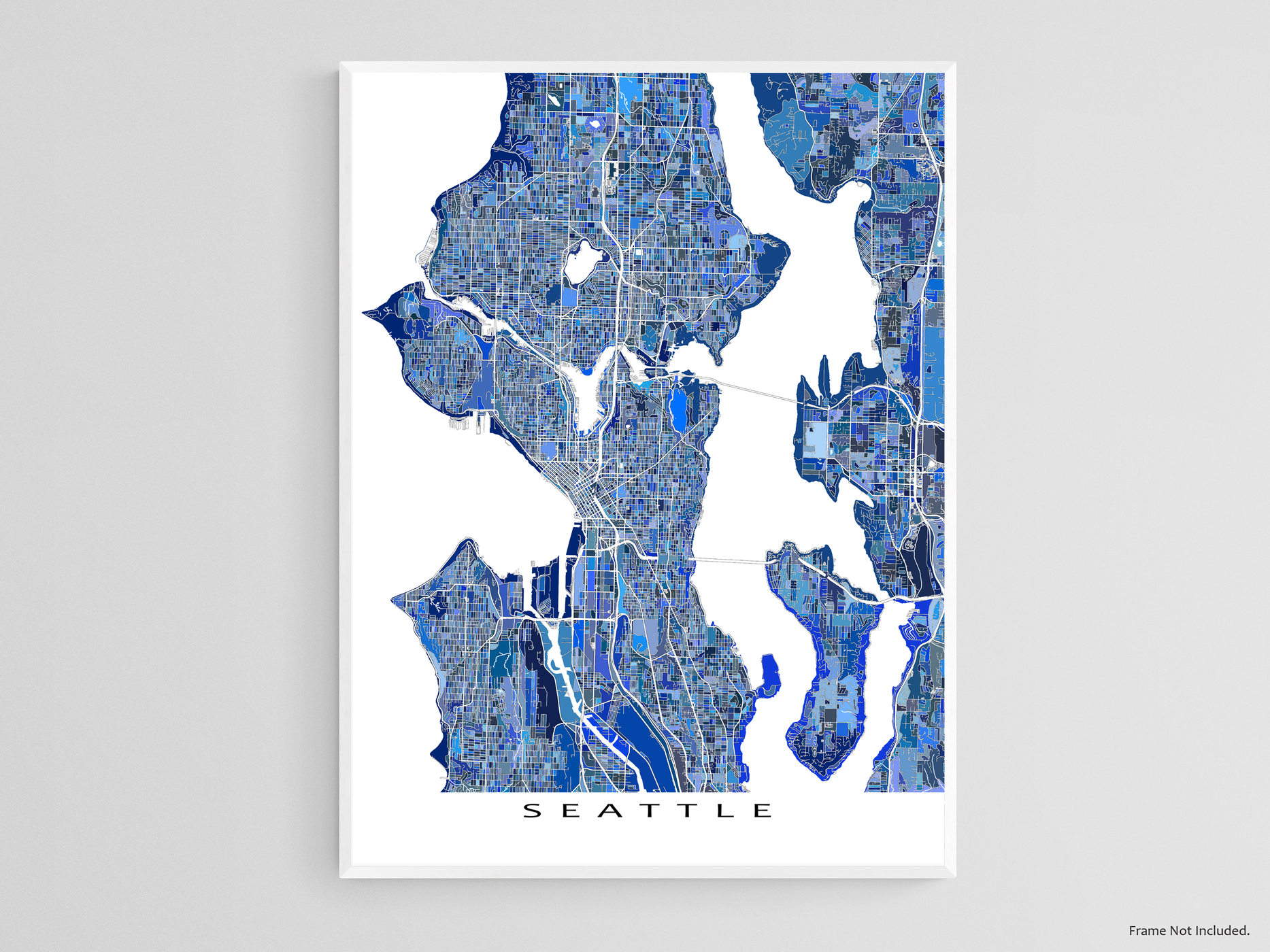Seattle Map Wall Art Print, Blue Geometric Washington City Poster Stre ...