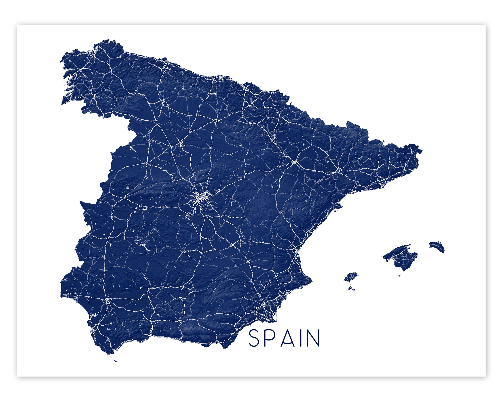 Spain Map Print - Map of Spain Wall Art Poster, Country Maps, Barcelon ...