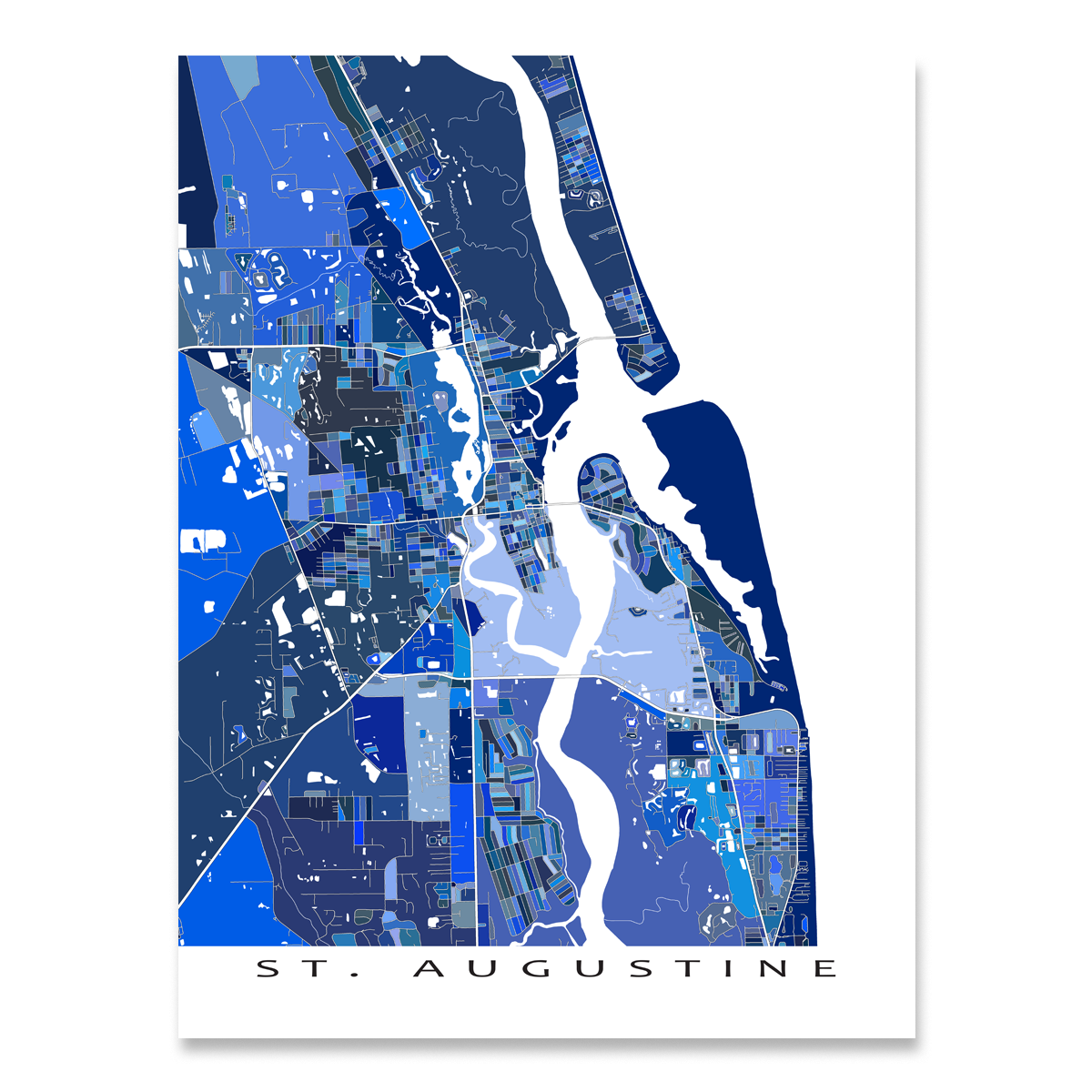 St. Augustine Map Wall Art Print Poster, Blue Geometric Florida City S ...