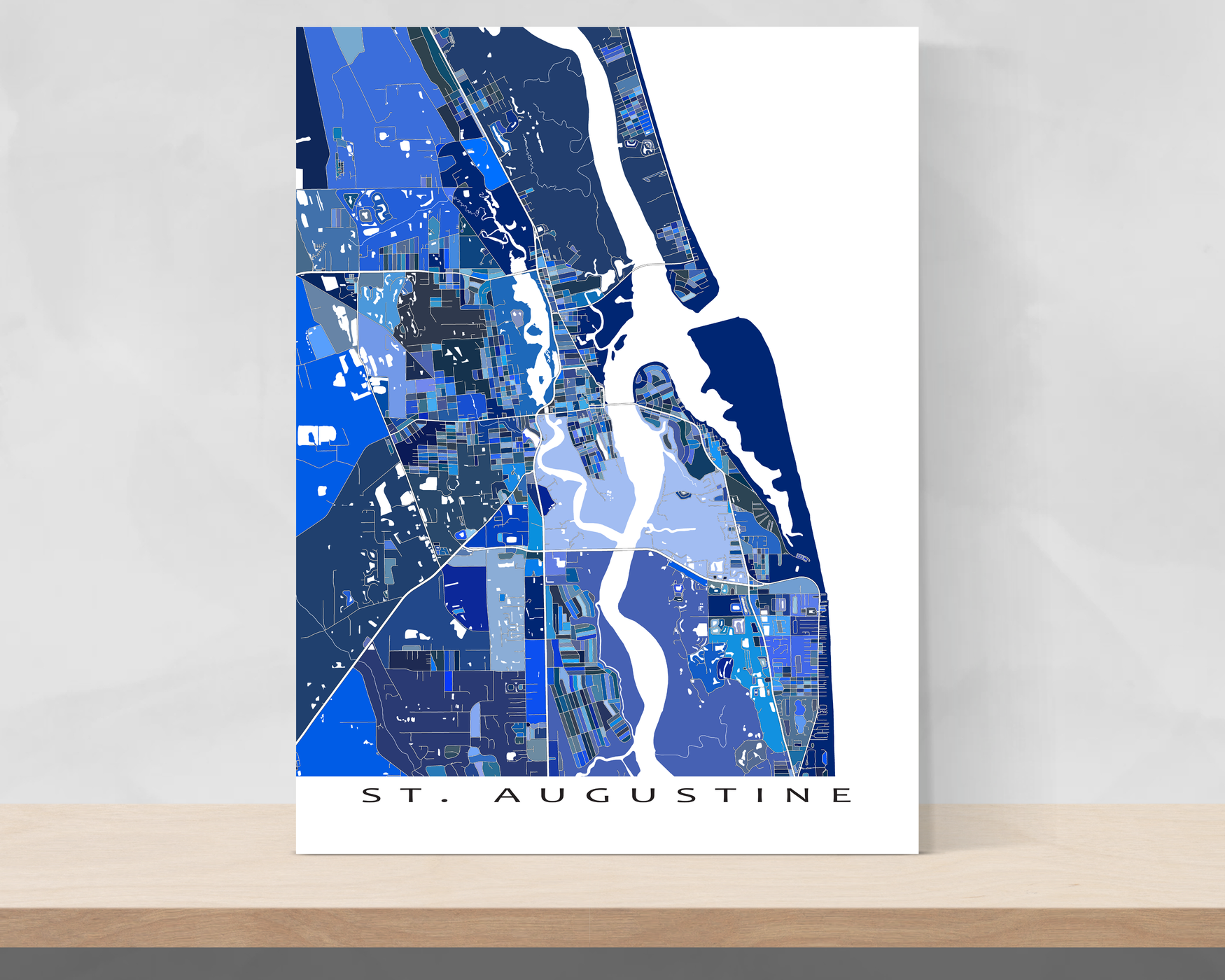 St. Augustine Map Wall Art Print Poster, Blue Geometric Florida City S ...