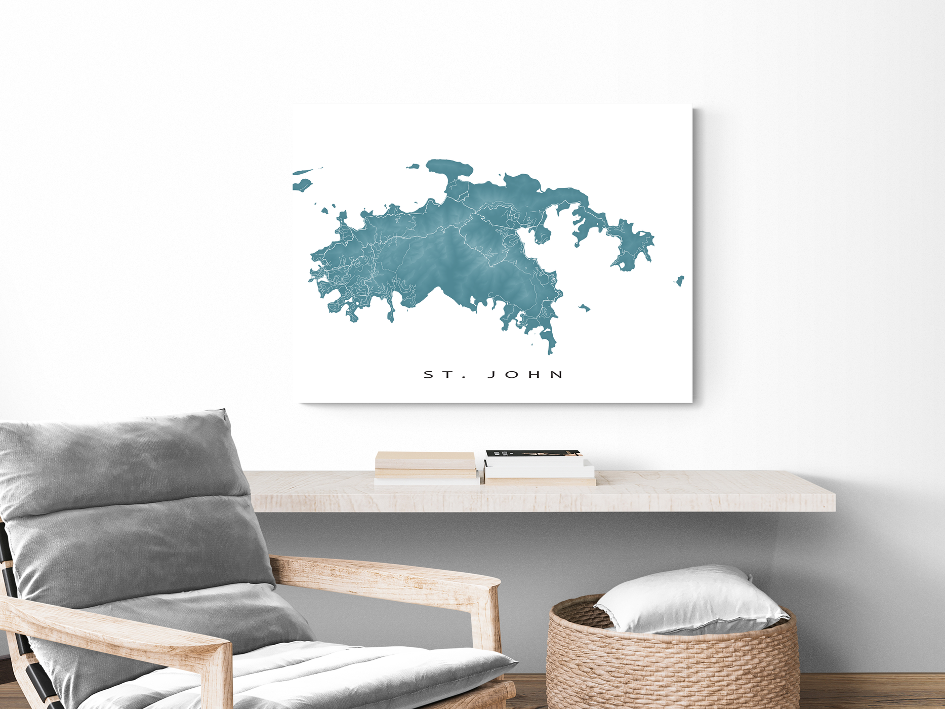 St. John Island Map Wall Art Print Poster, Topographic US Virgin Islan ...