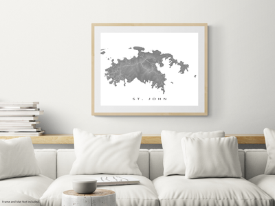 St. John Map Wall Art Print, Topographic US Virgin Islands Poster Maps ...