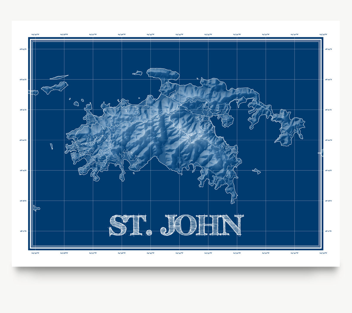 St John USVI Map Wall Art Poster, Blueprint US Virgin Islands Maps, Pa ...
