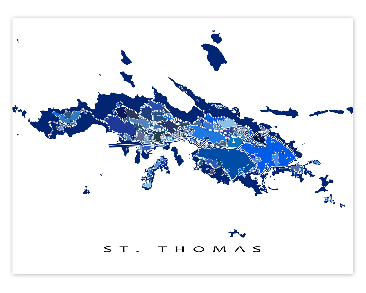 St Thomas US Virgin Islands Map Print Poster, Geometric Blue St Thomas ...