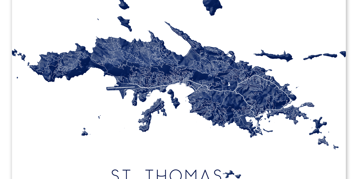 St. Thomas USVI Map Print Poster - Topographic Road Map of St Thomas U ...