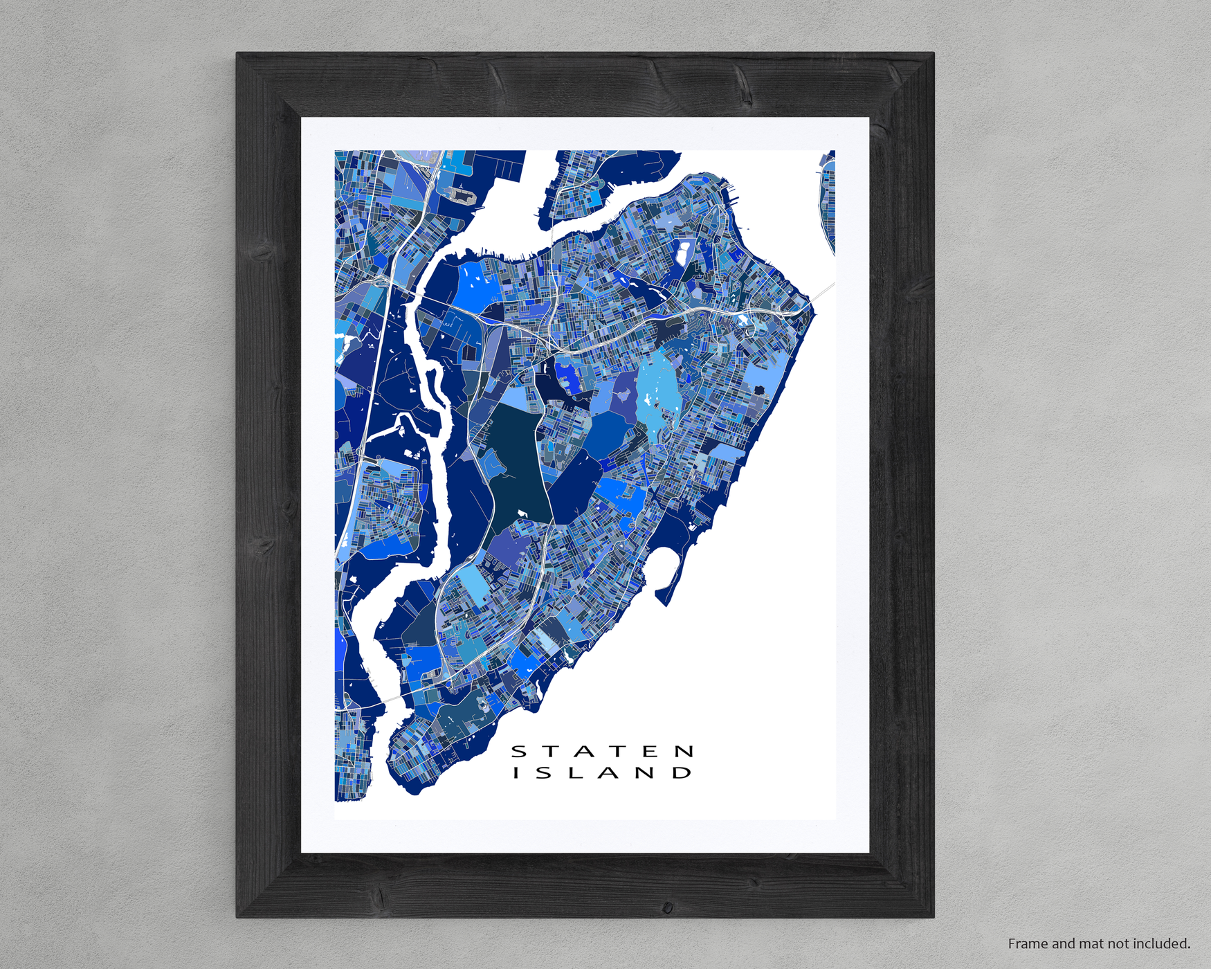 Staten Island New York City Map Wall Art Print Poster, Blue Geometric ...