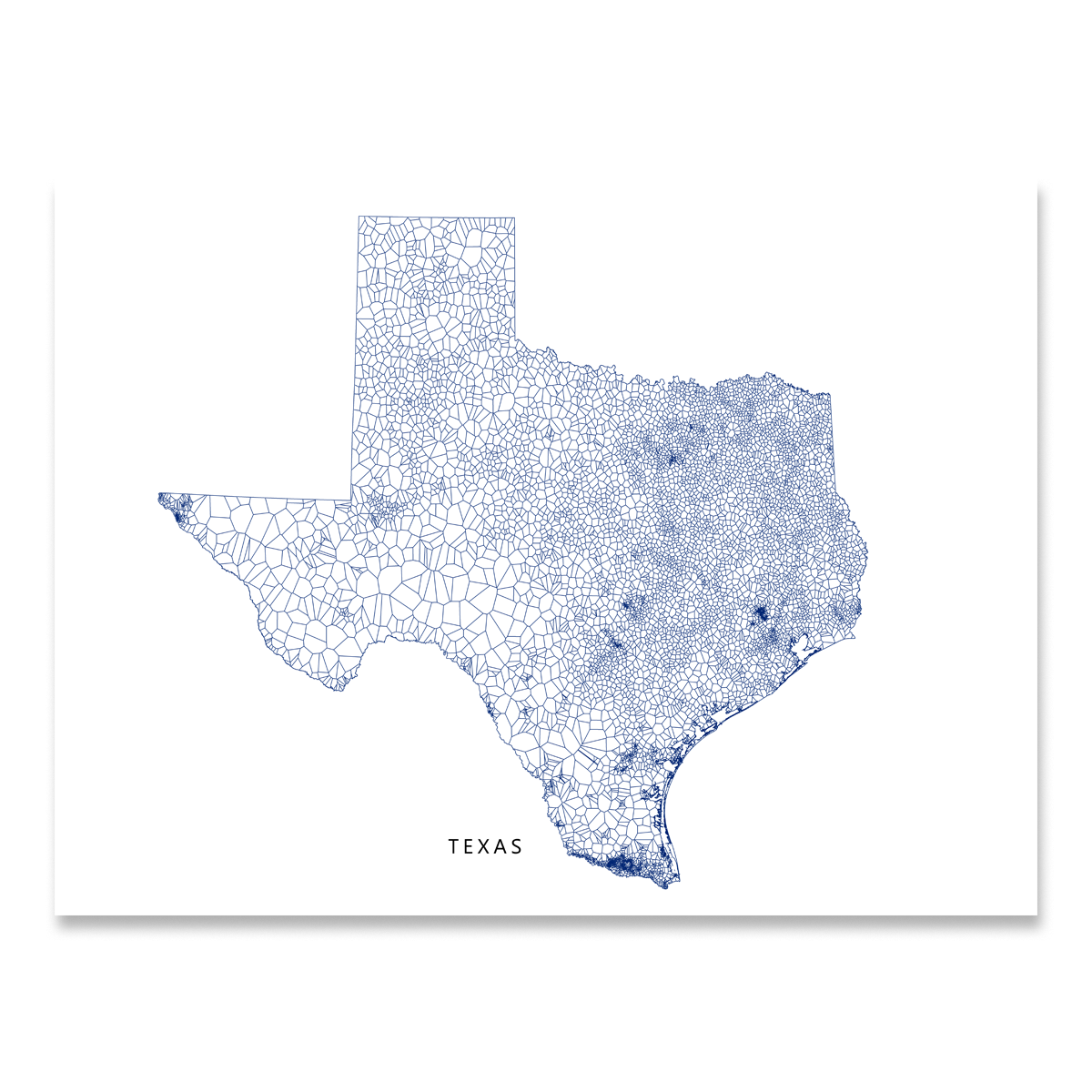 Texas State Map Geometric Art Print Poster with Main Roads — Maps As Art