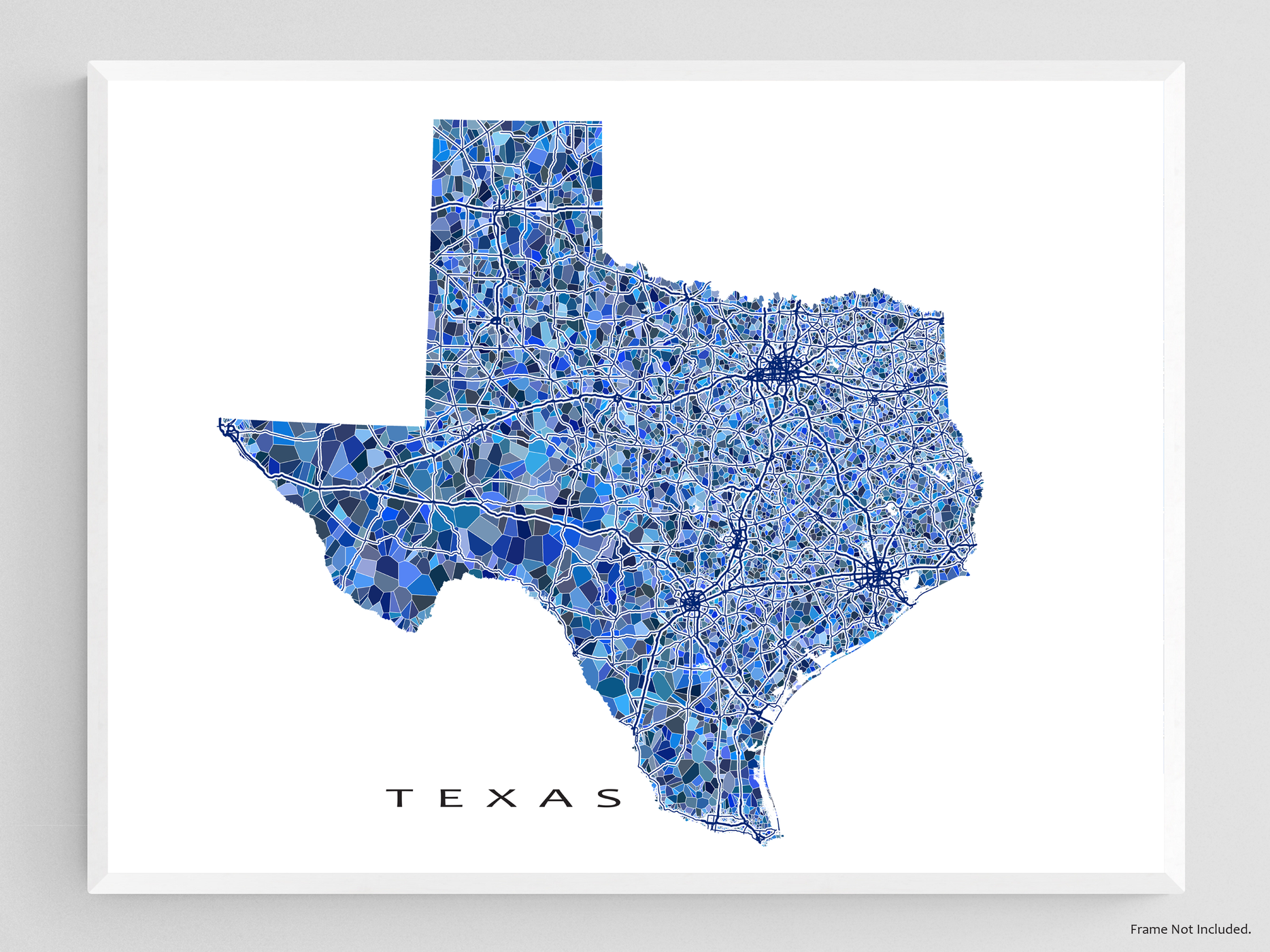 Texas Map USA, Blue Geometric Texas Art Prints, TX State Print Poster ...