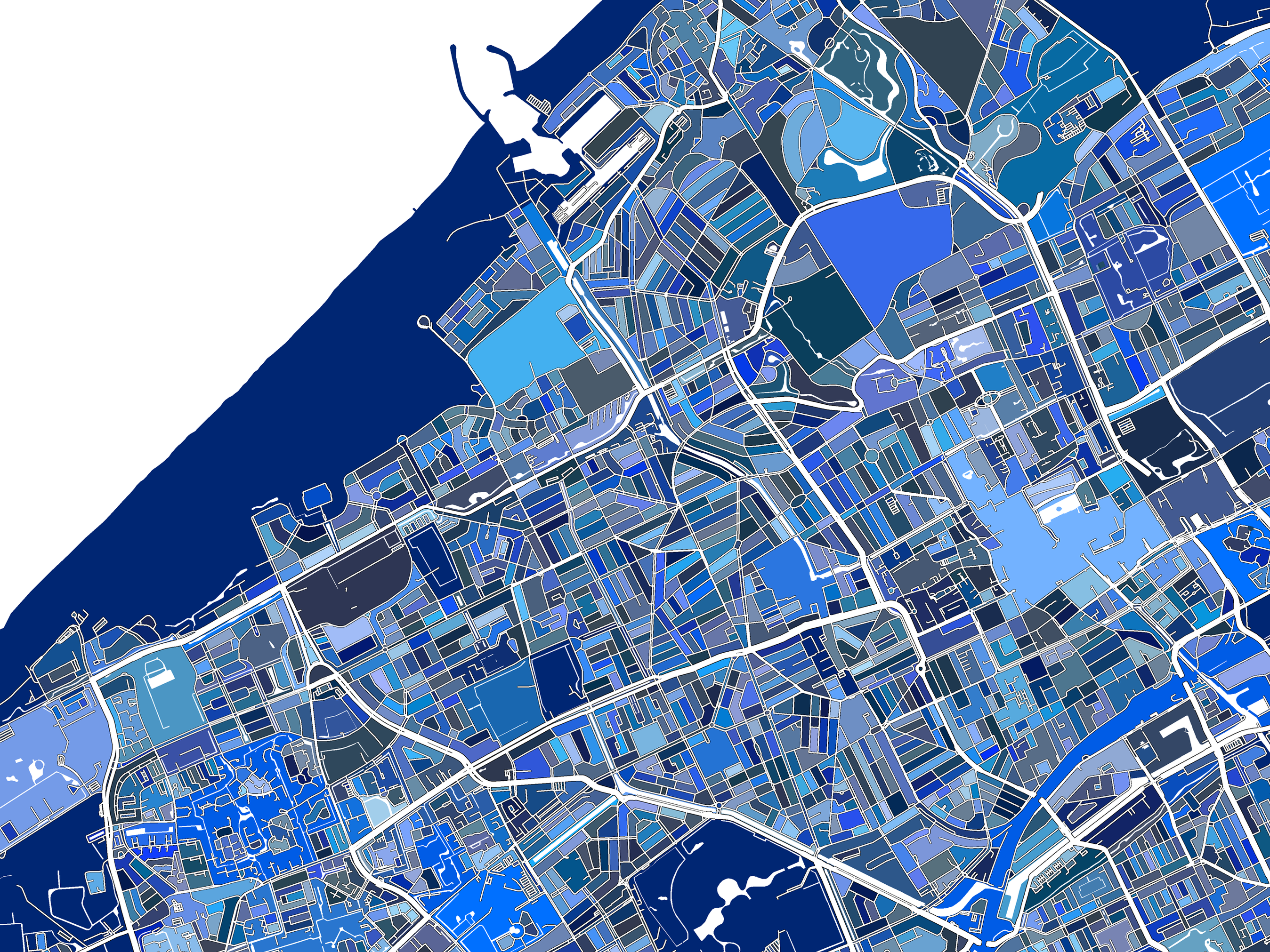 The Hague Map Wall Art Print Poster, Blue Geometric Netherlands City R ...
