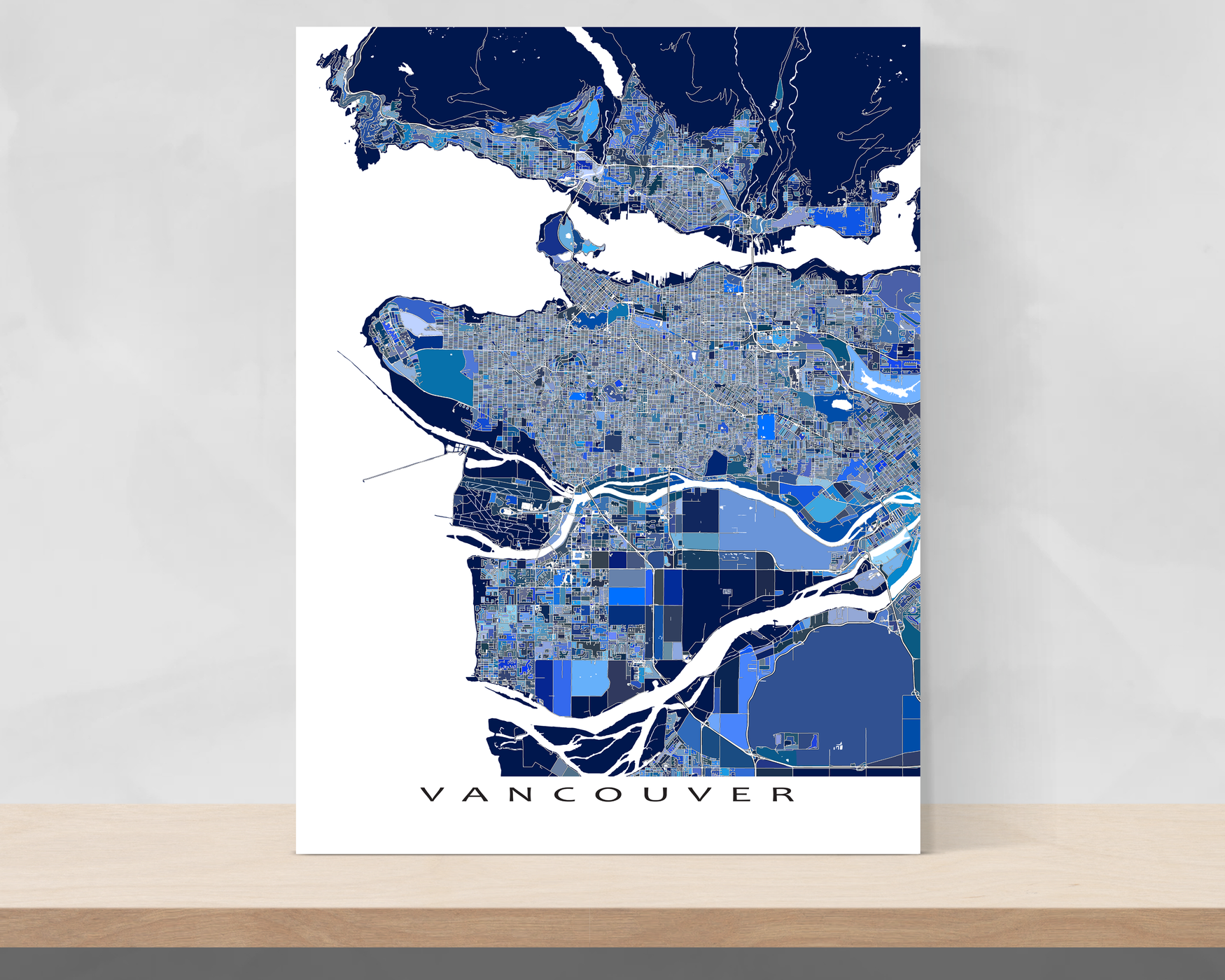 Vancouver Map Art Print, British Columbia Canada, Blue — Maps As Art