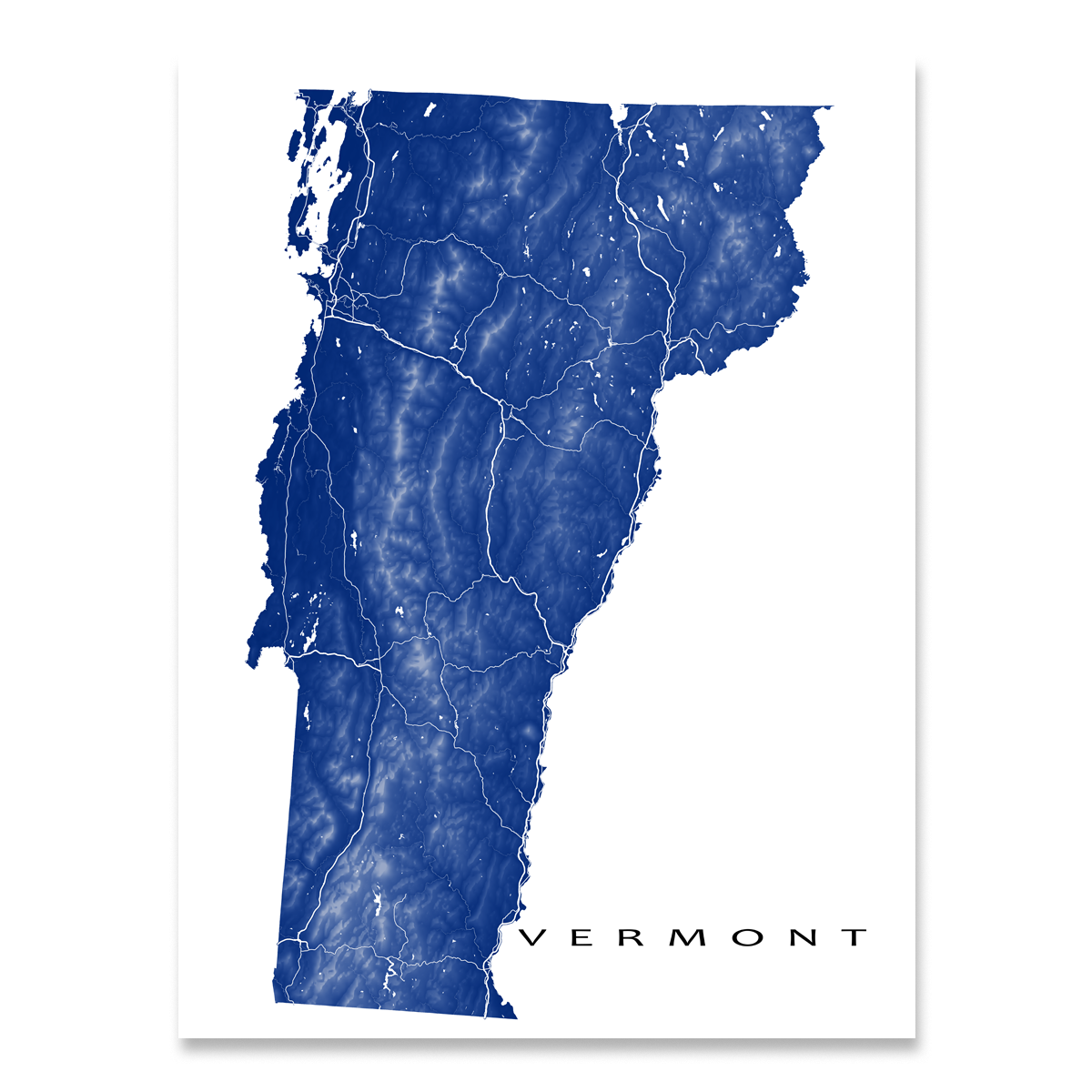 Vermont State Topographic Map Wall Art Print Poster, VT Road Maps ...
