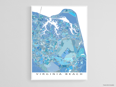 Virginia Beach Map Print Poster, Light Blue Geometric Virginia City St ...