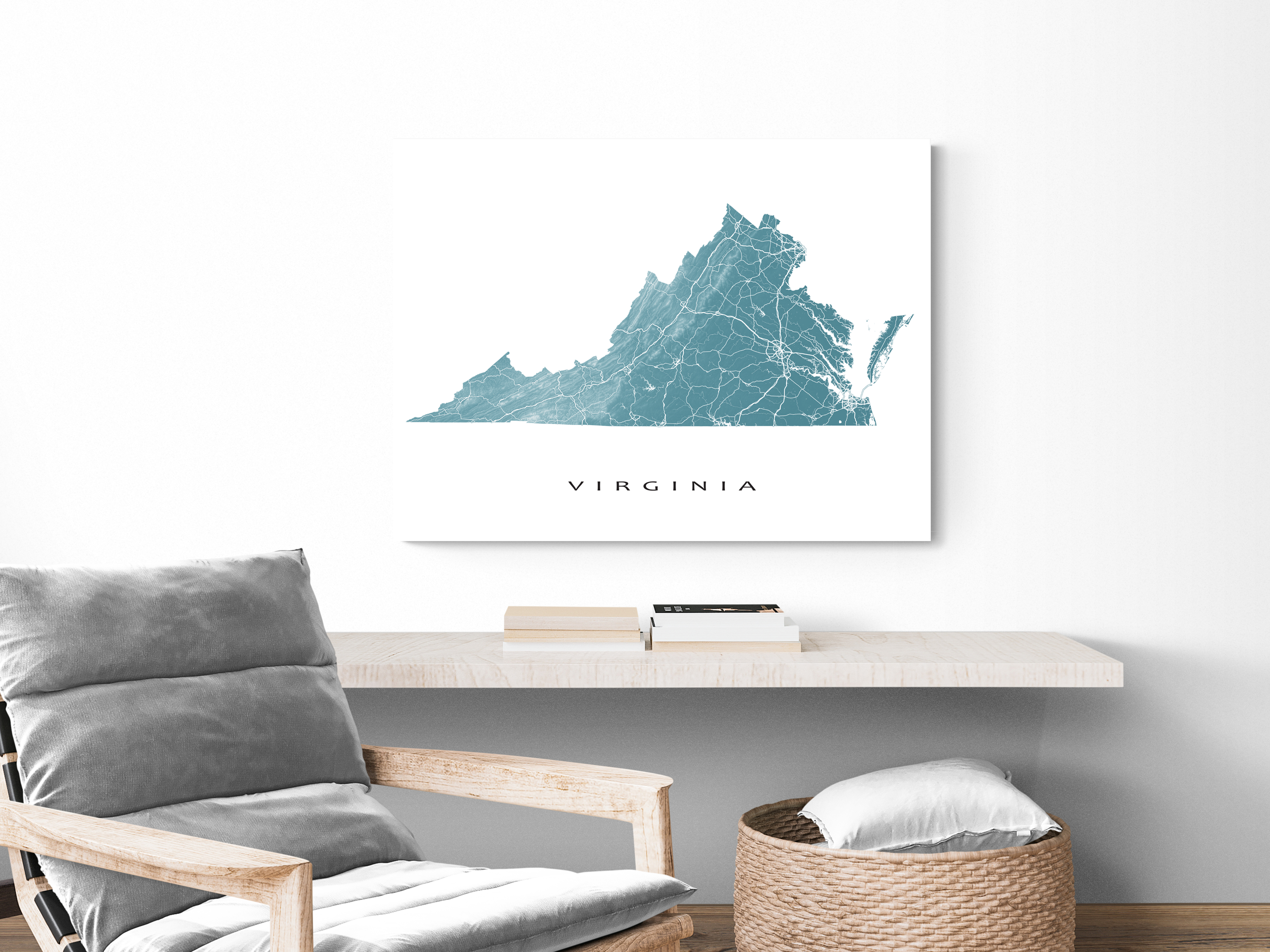 Virginia Map Print, USA Topographic State Wall Art Poster, VA Road Map ...