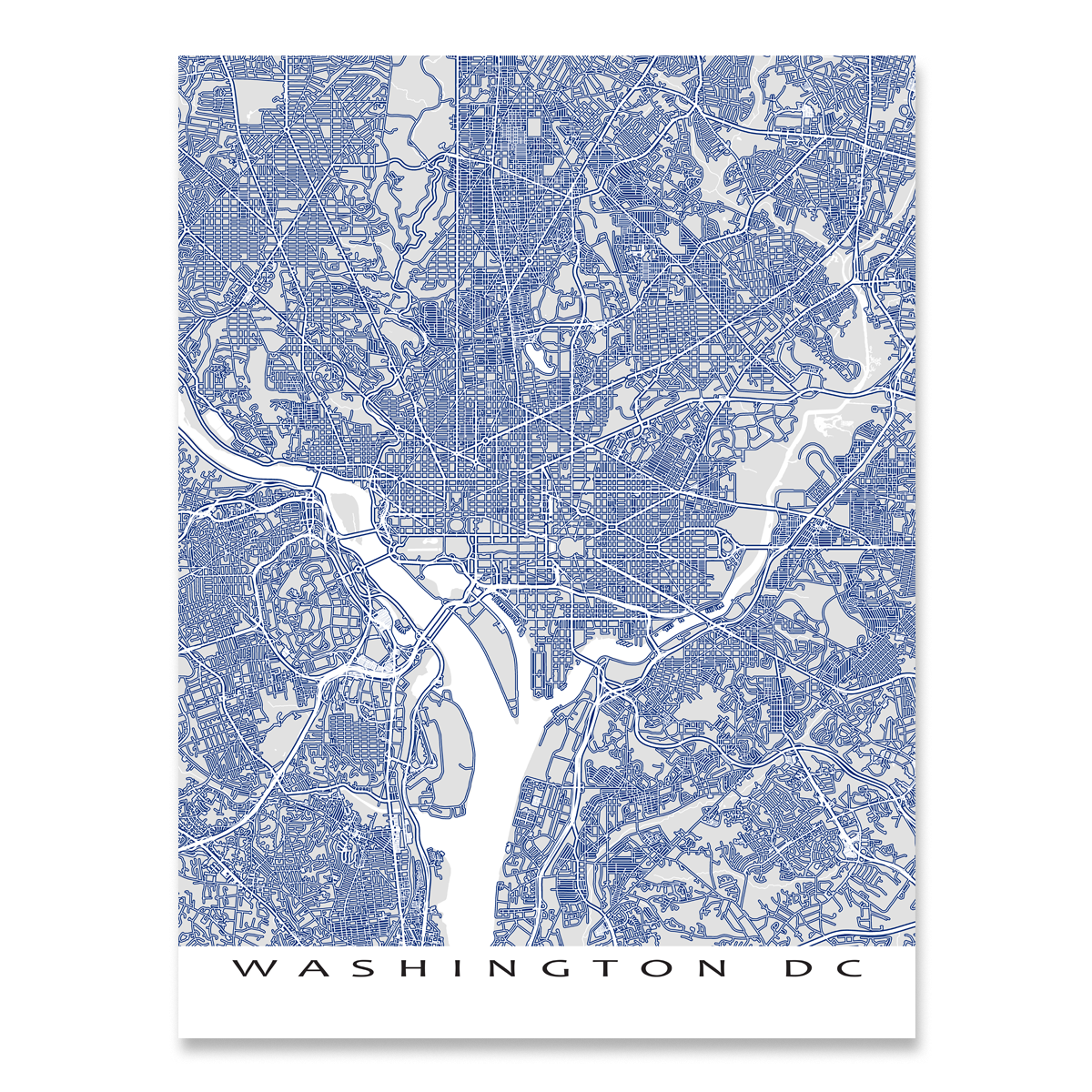 Washington DC City Street Wall Art Map Print Poster, Road Maps — Maps ...