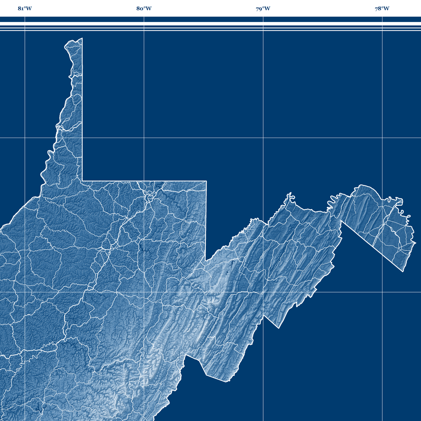 West Virginia Map Print, Blueprint — Maps As Art