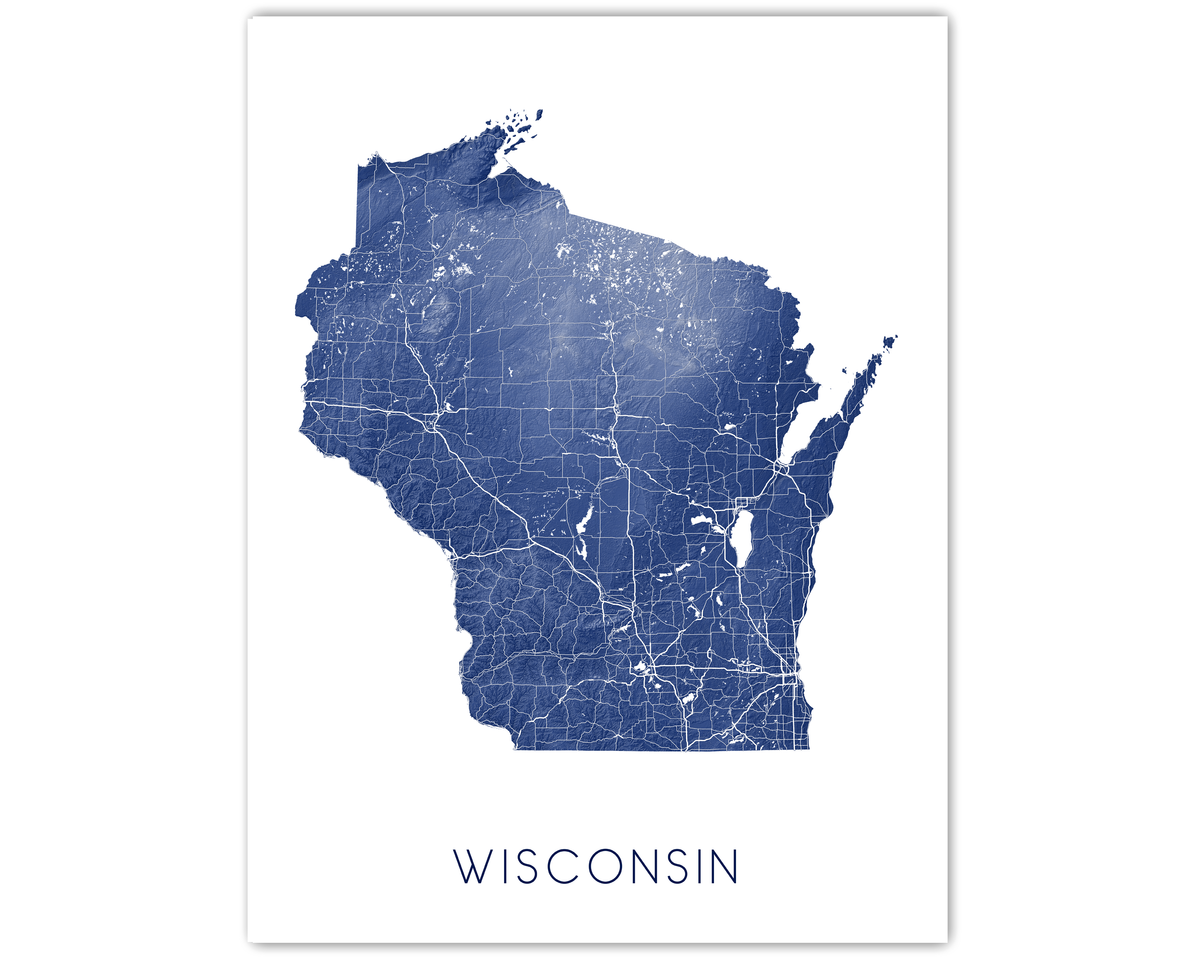 Wisconsin State Map Print - Topographic WI Map Wall Art Poster — Maps ...