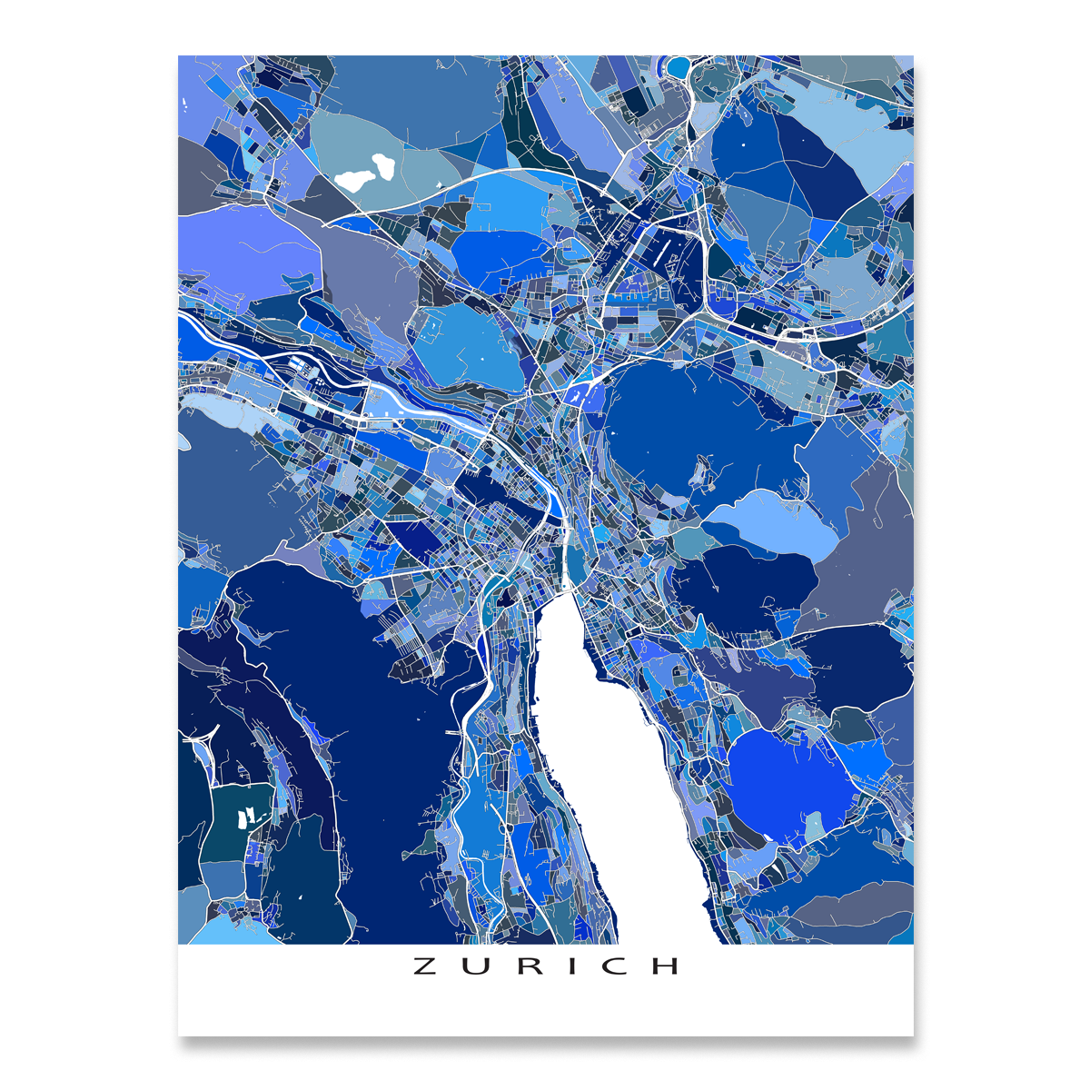 Zurich Map of Zurich Switzerland Print, Blue Geometric City Maps — Maps ...